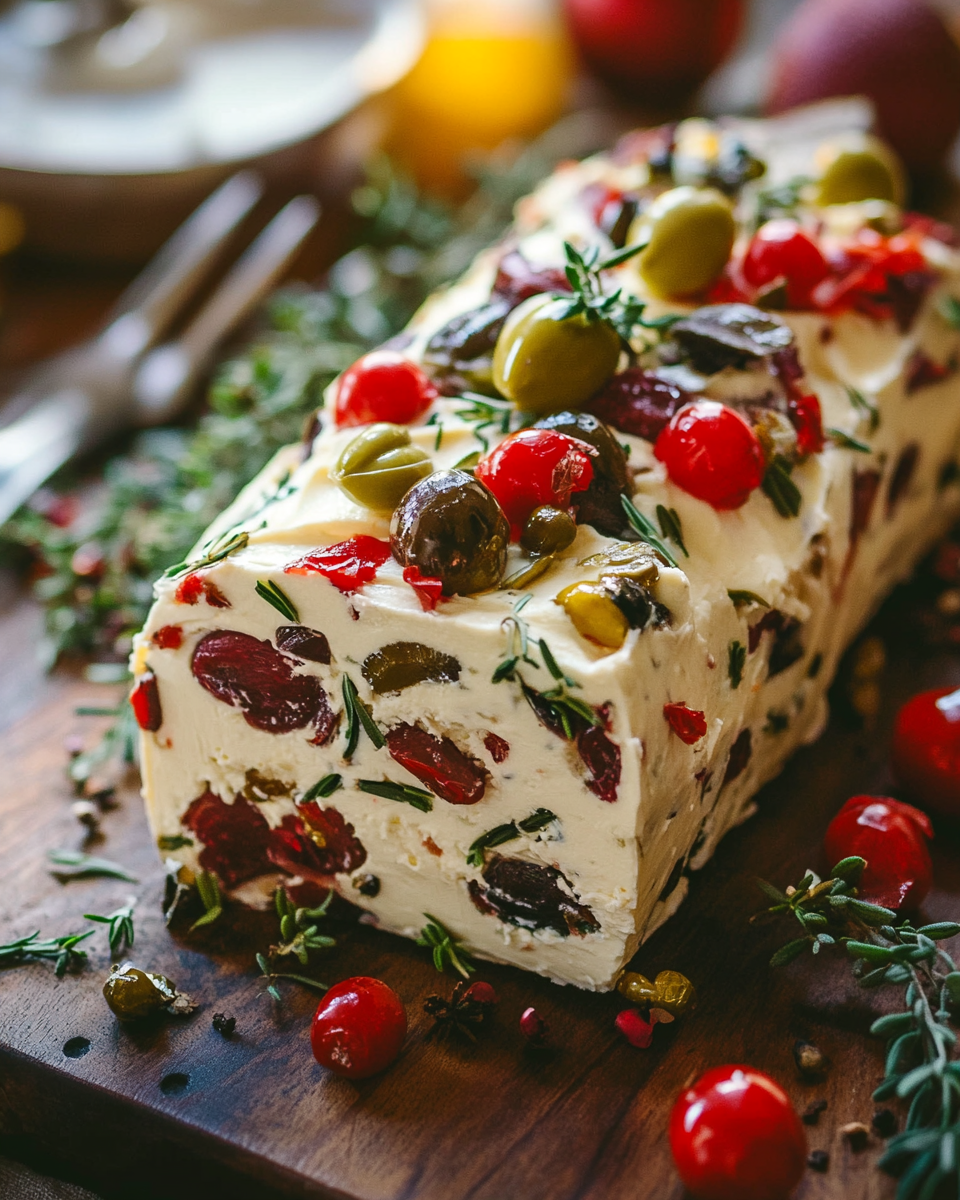 Festive Holiday Antipasto Cream Cheese Log - CookingFlash
