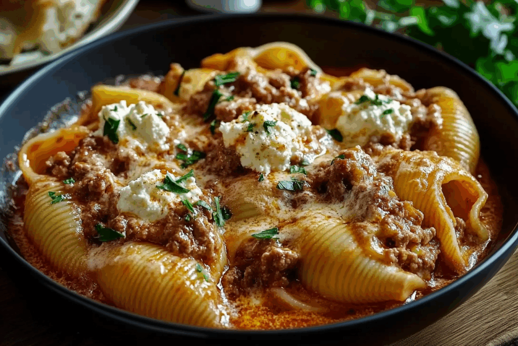 Creamy Beef & Ricotta-Stuffed Shells in Sauce Bliss