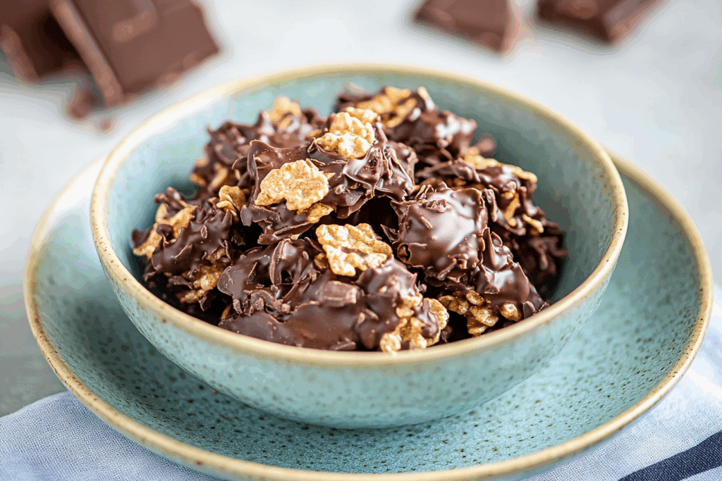 Decadent Peanut Butter Chocolate Corn Flakes Clusters