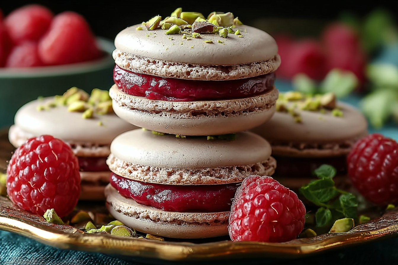 Home - Recipes - Exquisite Raspberry Pistachio Macarons with Delightful Filling